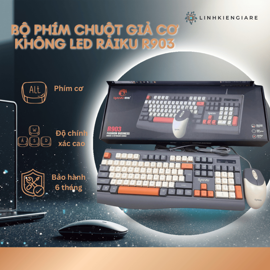 Combo Phím Chuột Giả Cơ Raiku R903 –Phím Fullsize, Chuột DPI Cao, Thiết Kế Gaming Cực Đẹp ...