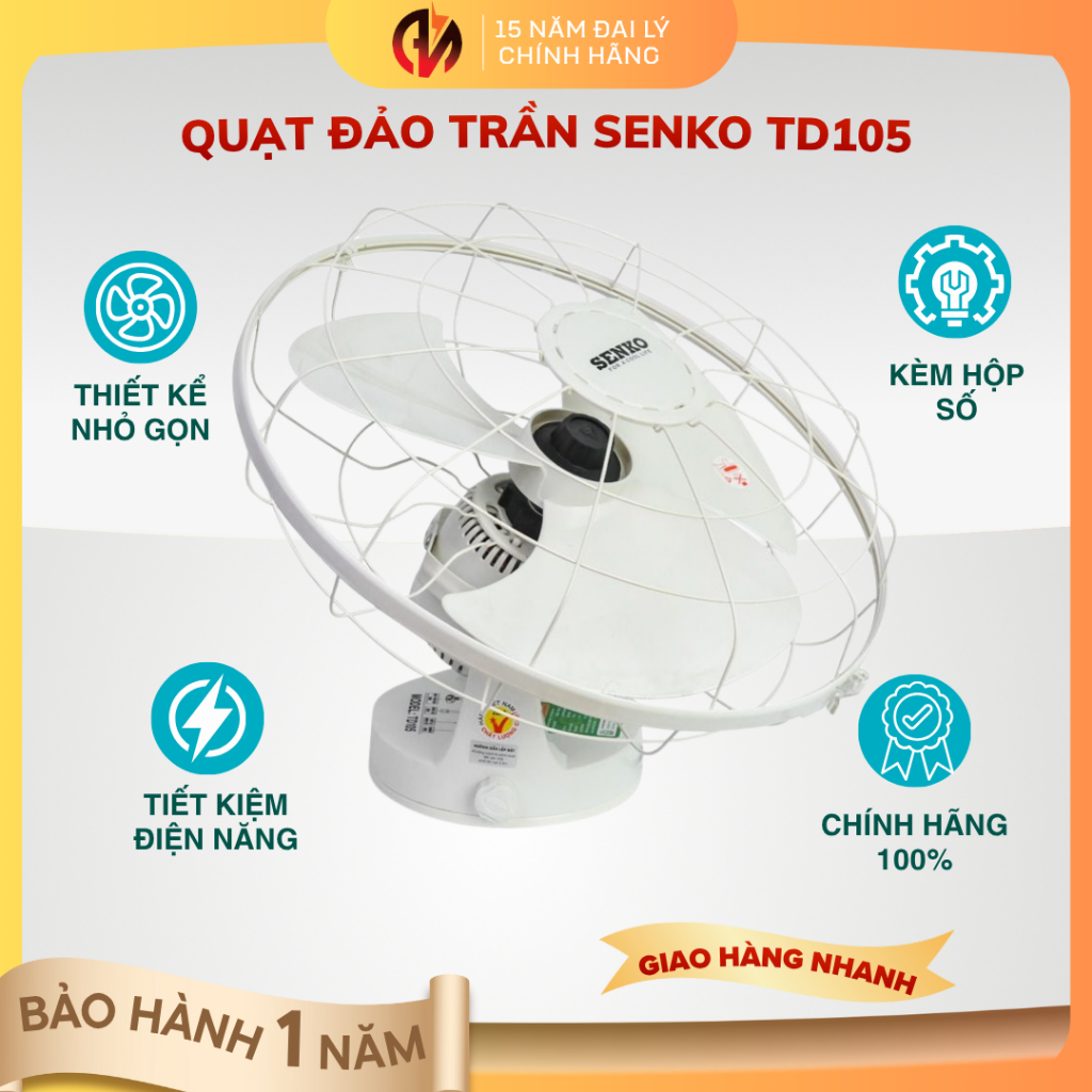 Quạt đảo trần Senko TD105 – Kèm hộp số, gió mạnh, tiết kiệm điện, hàng ...