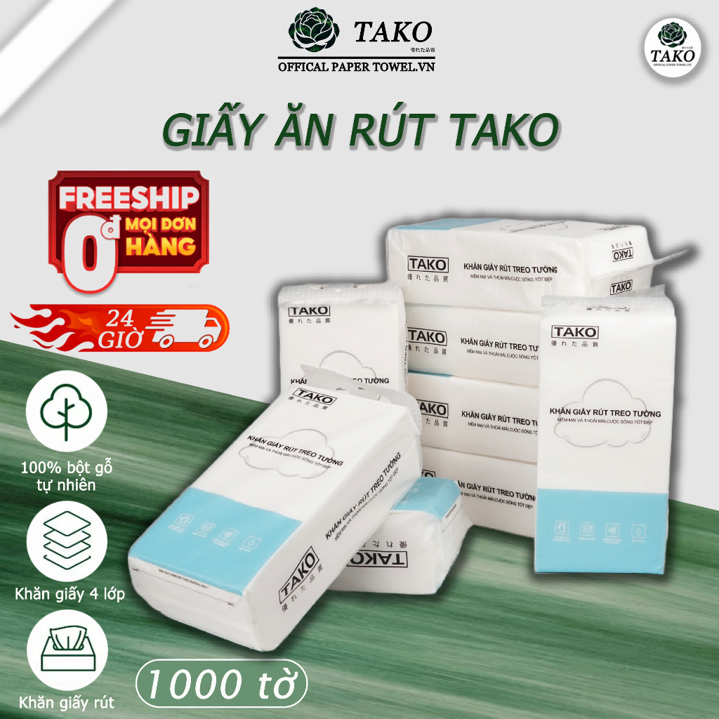 【TAKO】1000tờ 4ớp 250rút khăn giấy treo tường Giấy vệ sinh 6 gói 3 màu ...