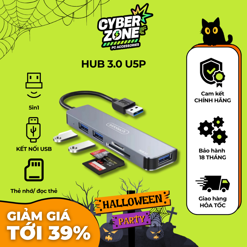 Hub chuyển đổi USB 3.0 5 thiết bị trong 1 Cyber Zone U5P - 1x USB 3.0 ...