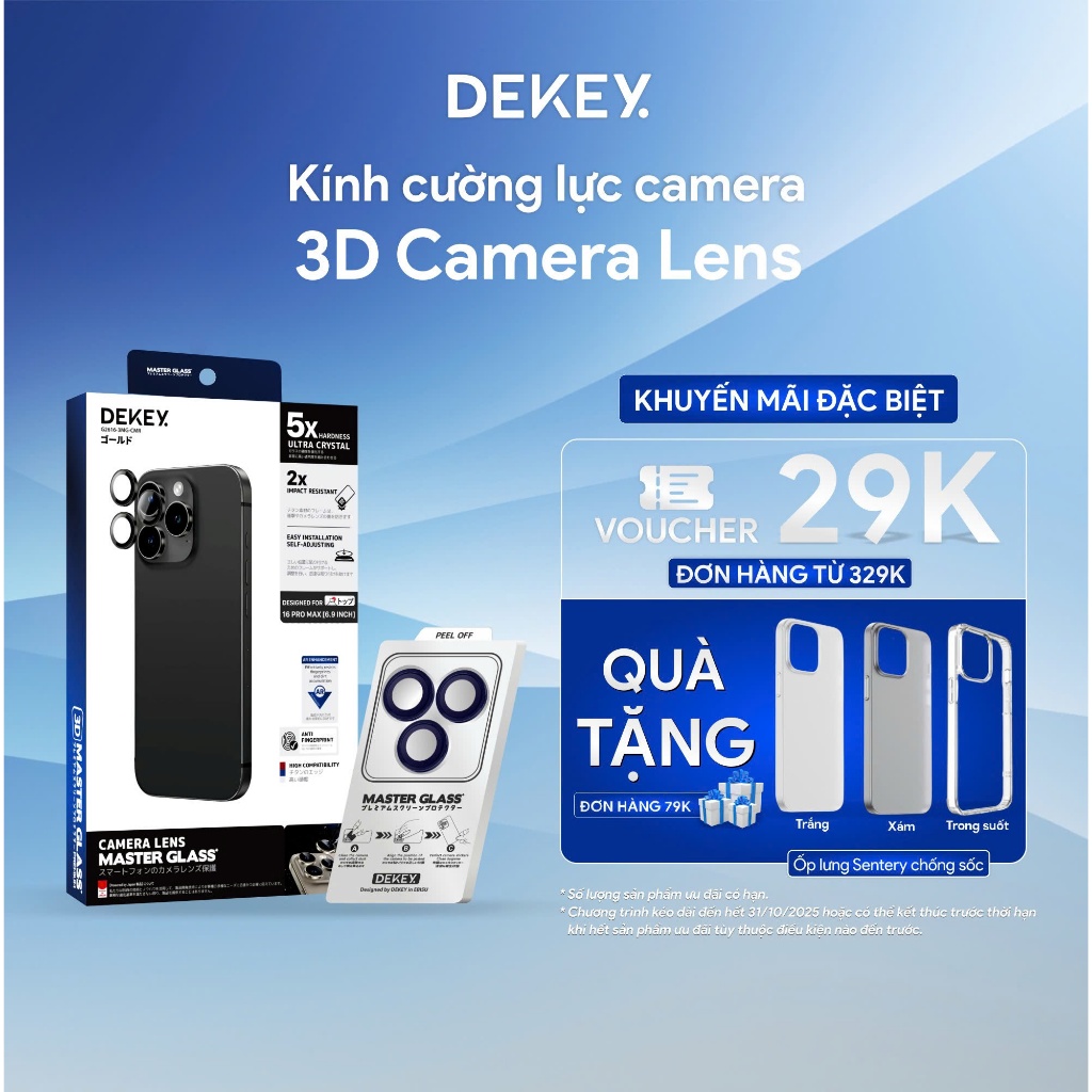 Bảo Vệ Camera 9H Titanium – DEKEY Master Glass 3D Camera Lens Premium ...