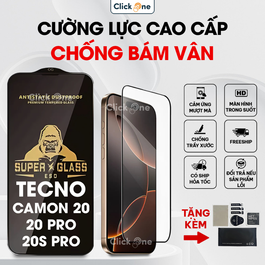 Kính cường lực Tecno Camon 20, 20 Pro, 20S Pro trong suốt, full màn ...