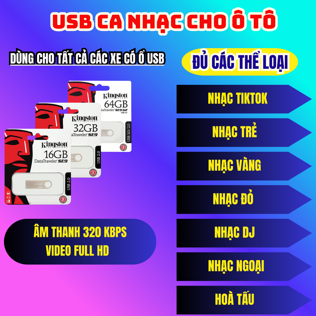 USB Nhạc Ô Tô 16G–64G – Hàng Chuẩn, Nghe Mọi Dòng Xe – Nhạc 320kbps ...