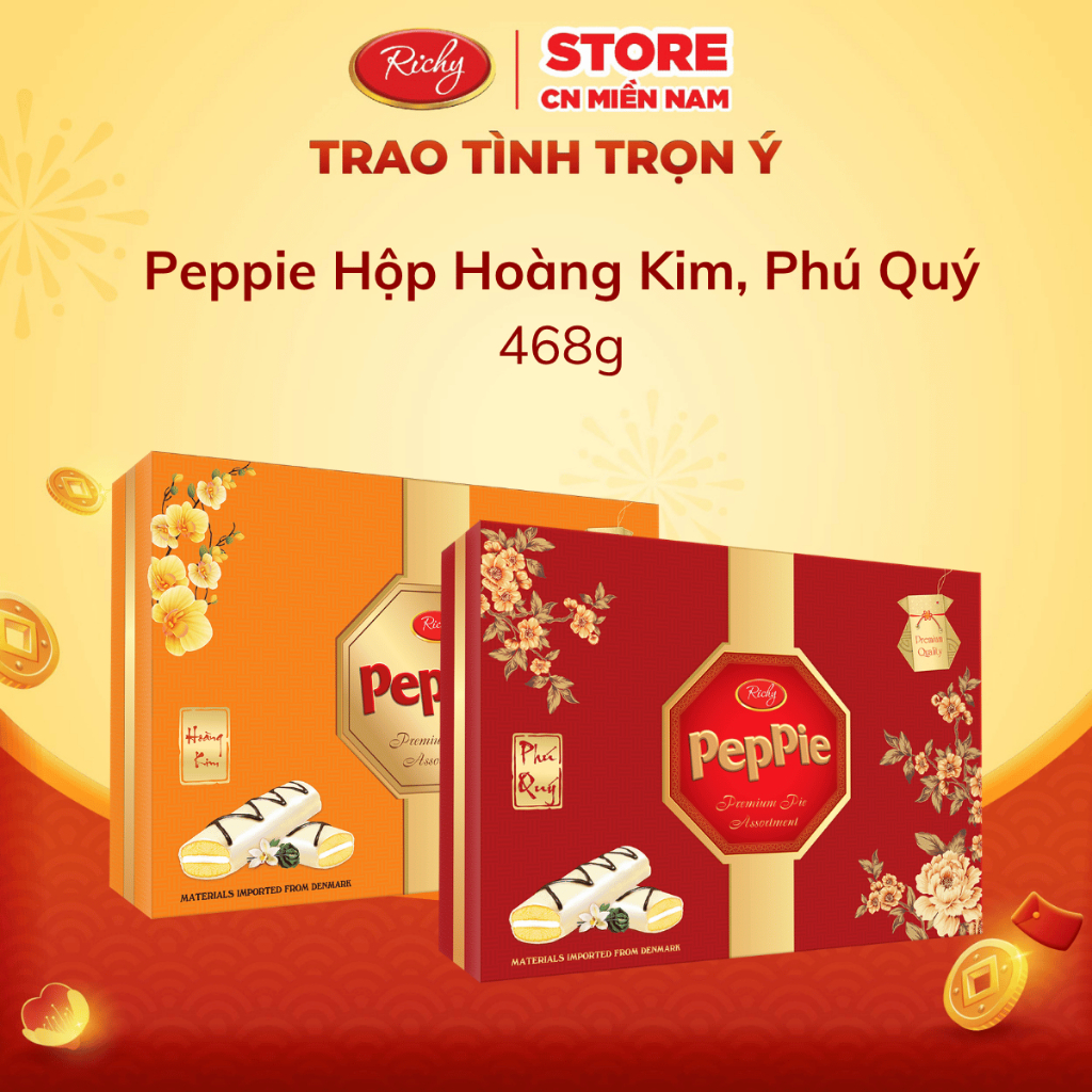[CÓ TÚI GIẤY] Hộp Bánh Bông Lan phủ socola Peppie Richy Hoàng Kim, Phú ...