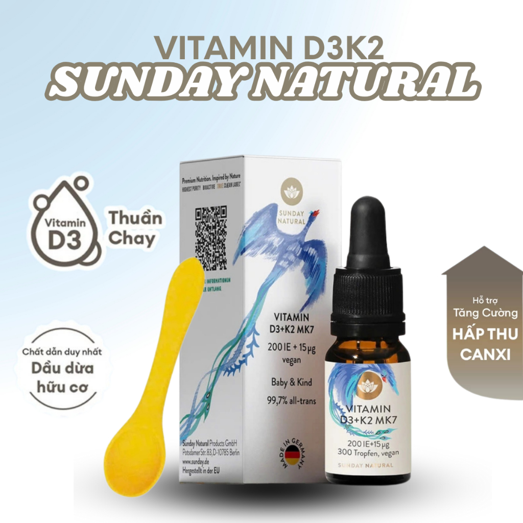 [Mẫu mới]Vitamin D3K2 Đức D3 K2 Sunday Natural 10ml ( Tặng thìa ...