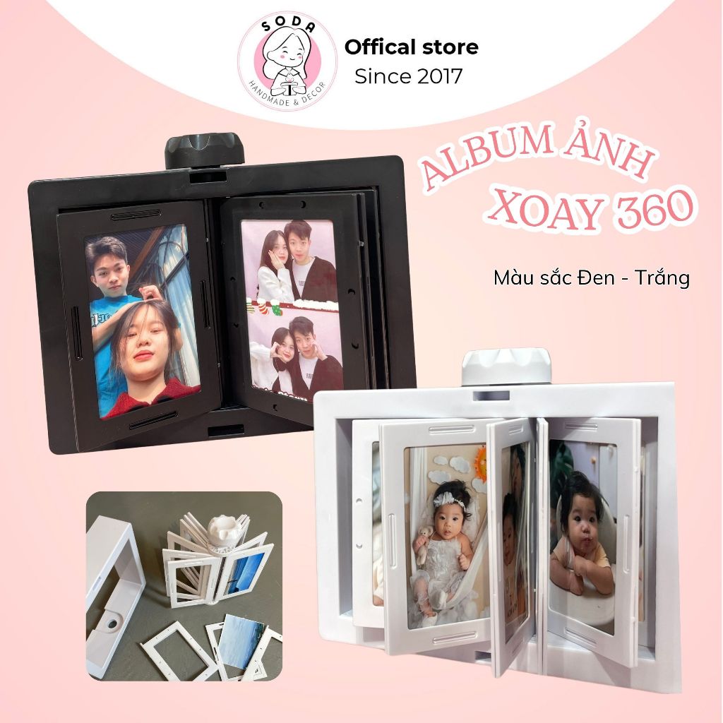 Khung ảnh xoay, Album ảnh 3D xoay 360 độ tự đứng Soda Handmade | Shopee ...