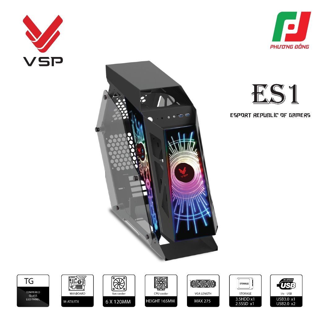 Vỏ case VSP Esport Republic Of Gamers ES1 Kính cường lực TRẮNG/ĐEN/HỒNG ...