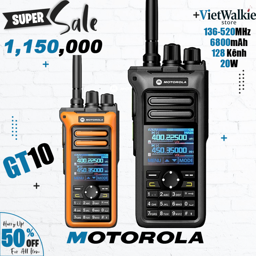 Motorola GT10 Đen Bộ đàm(1-15KM) 128 Kêng 20W VHF/UHF Xuyên Vật Cản Cực ...
