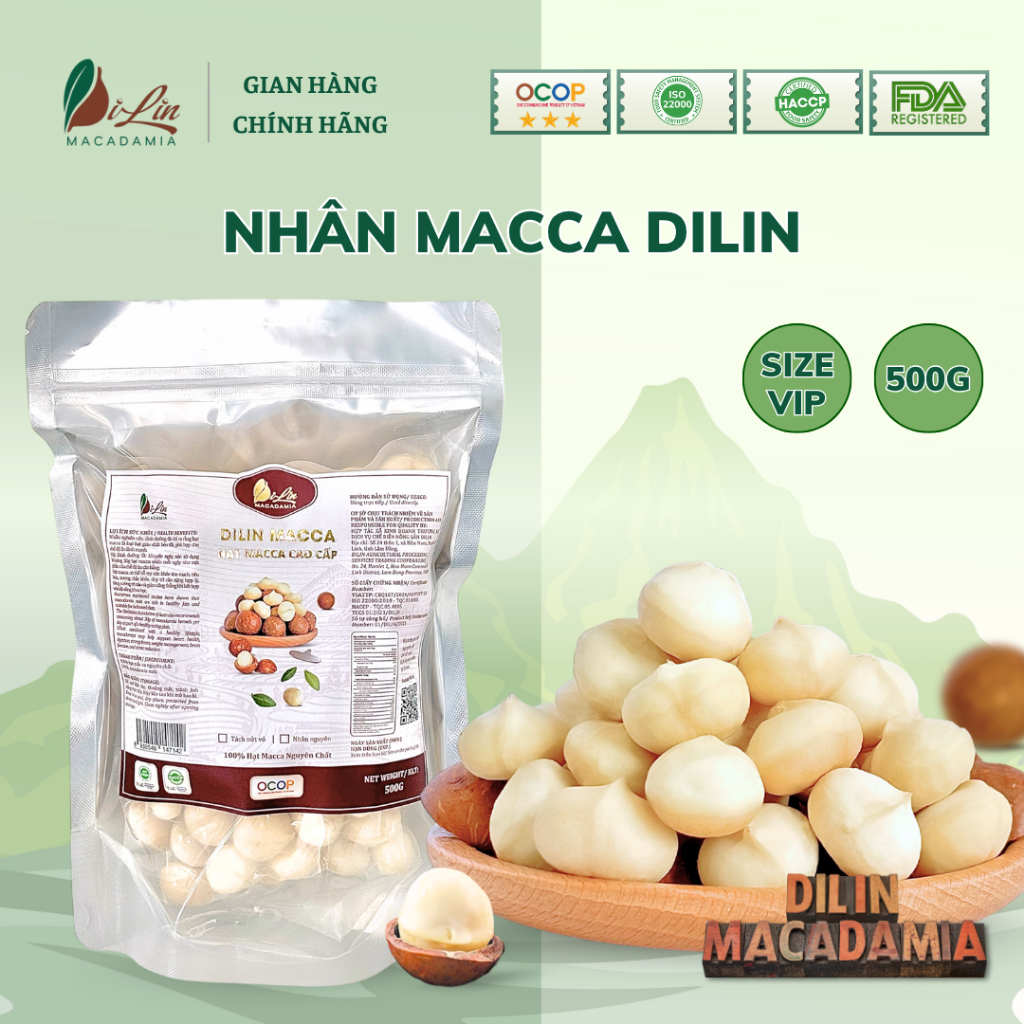 DiLin Nhân Hạt Macca Sấy Nguyên Vị Size Vip - Premium size (Túi 500g ...