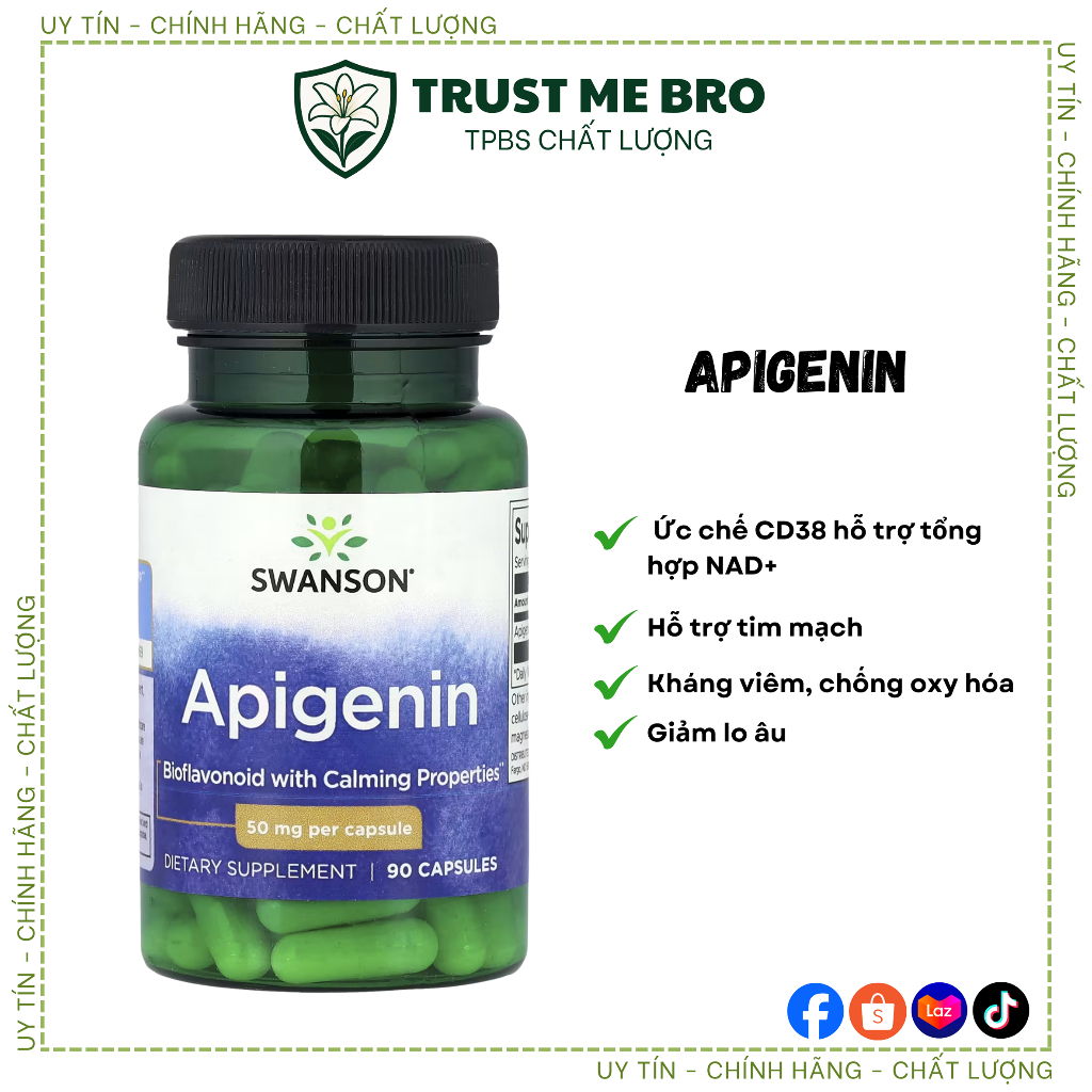 Viên uống Apigenin 50mg Swanson • Chống lão hóa • Hỗ trợ tim mạch ...
