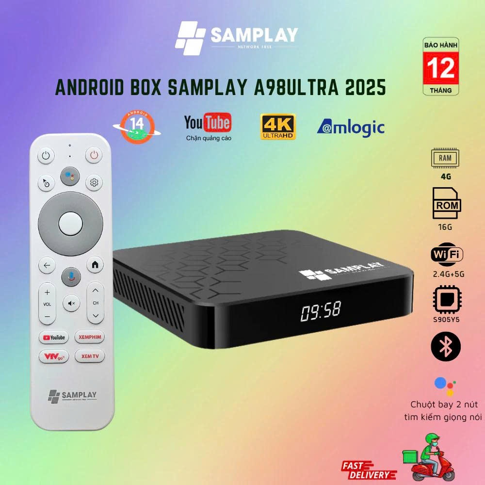Android box SAMPLAY A98 Ultra S905Y5 RAM 4G, Remote chuột bay 2 nút tìm ...