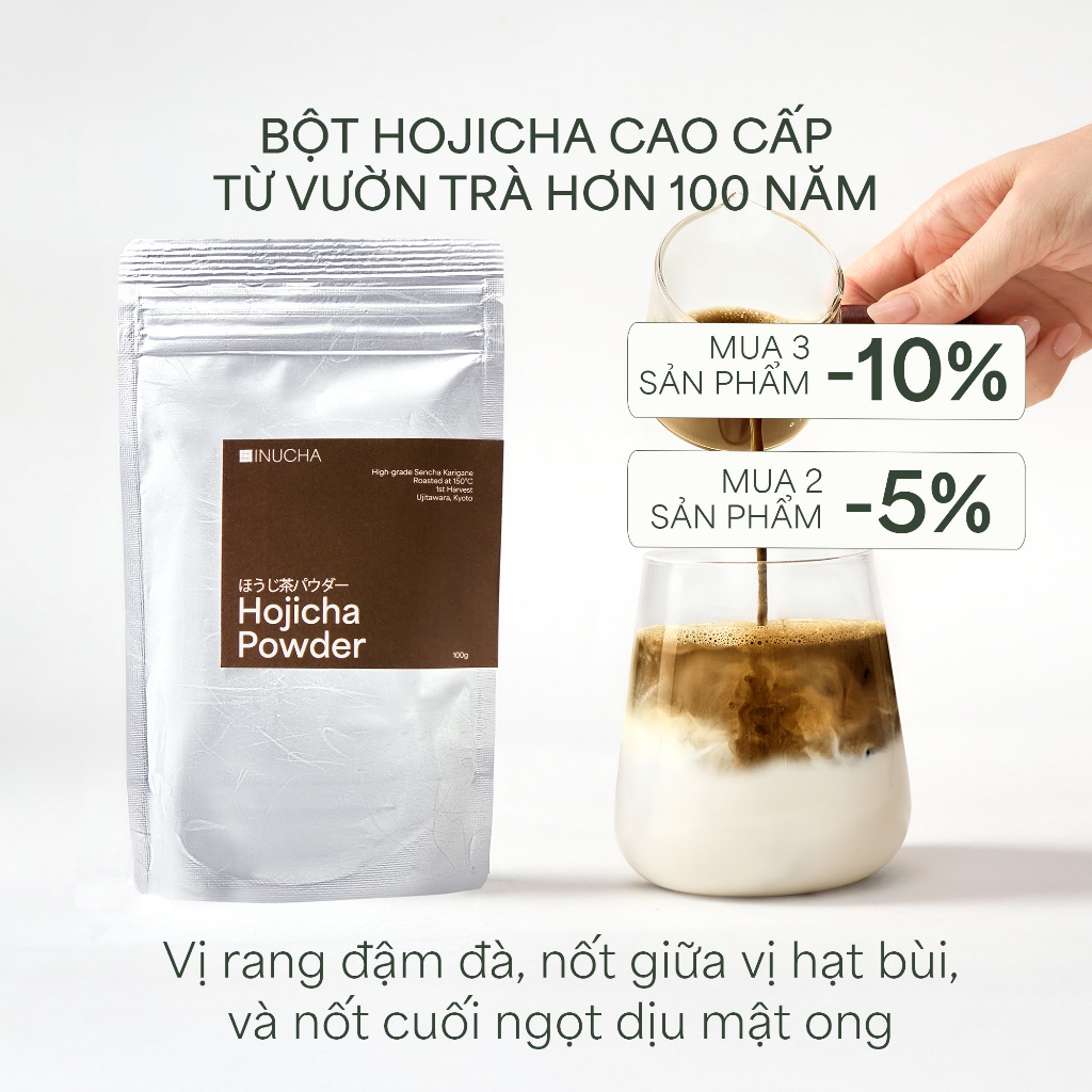 [TÚI 100GR / 30GR ] Bột trà xanh rang INUCHA HOJICHA POWDER | Thu hoạch ...