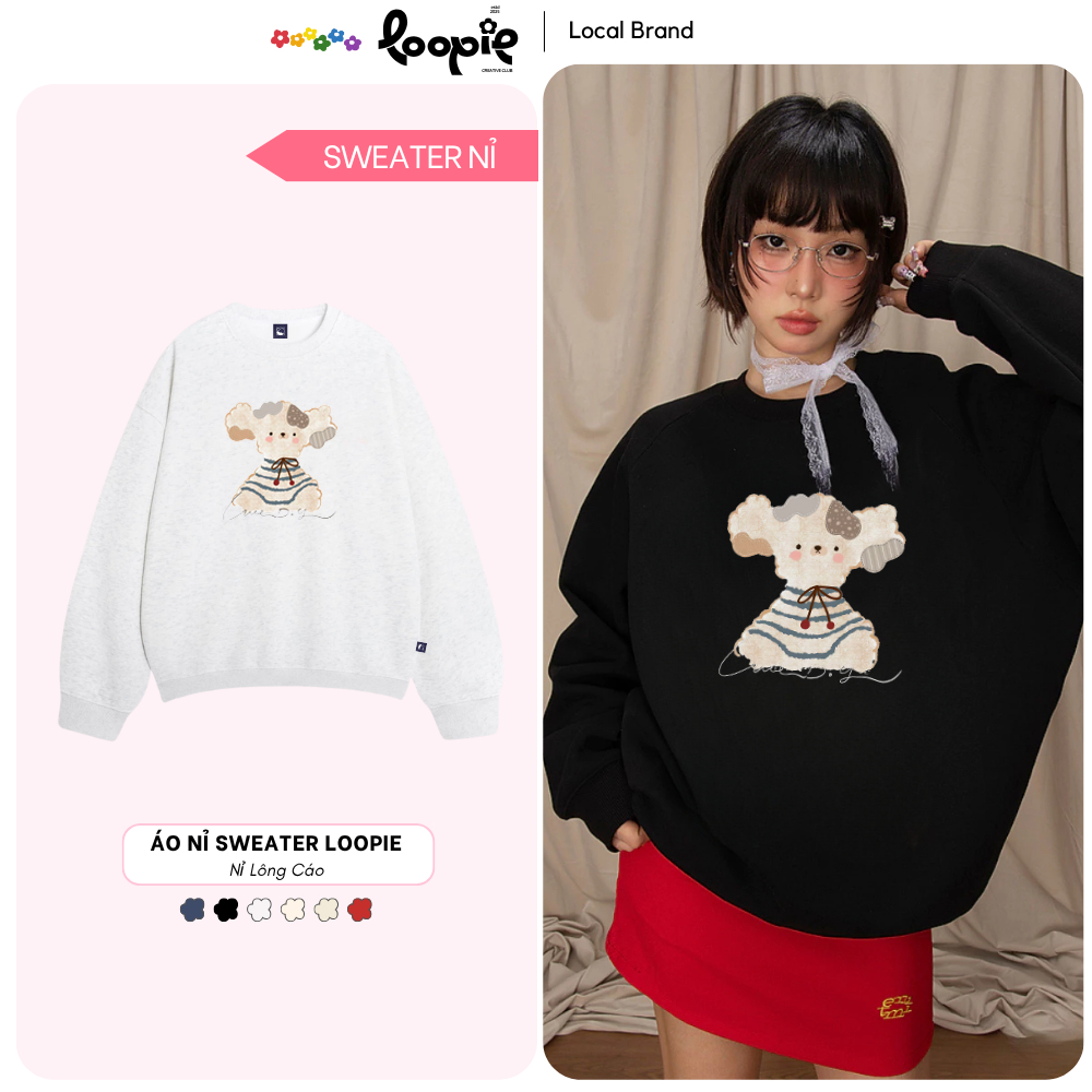 Áo Sweater LOOPIE POP LP112 In Hình Cute Dog - Áo Nỉ Lông Cáo Form Rộng ...