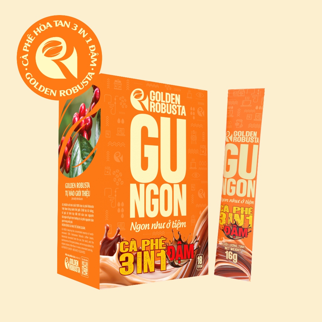Cà phê GU NGON 3in1 - Vị Đậm - GOLDEN ROBUSTA (Hộp 18 gói x 16g ...