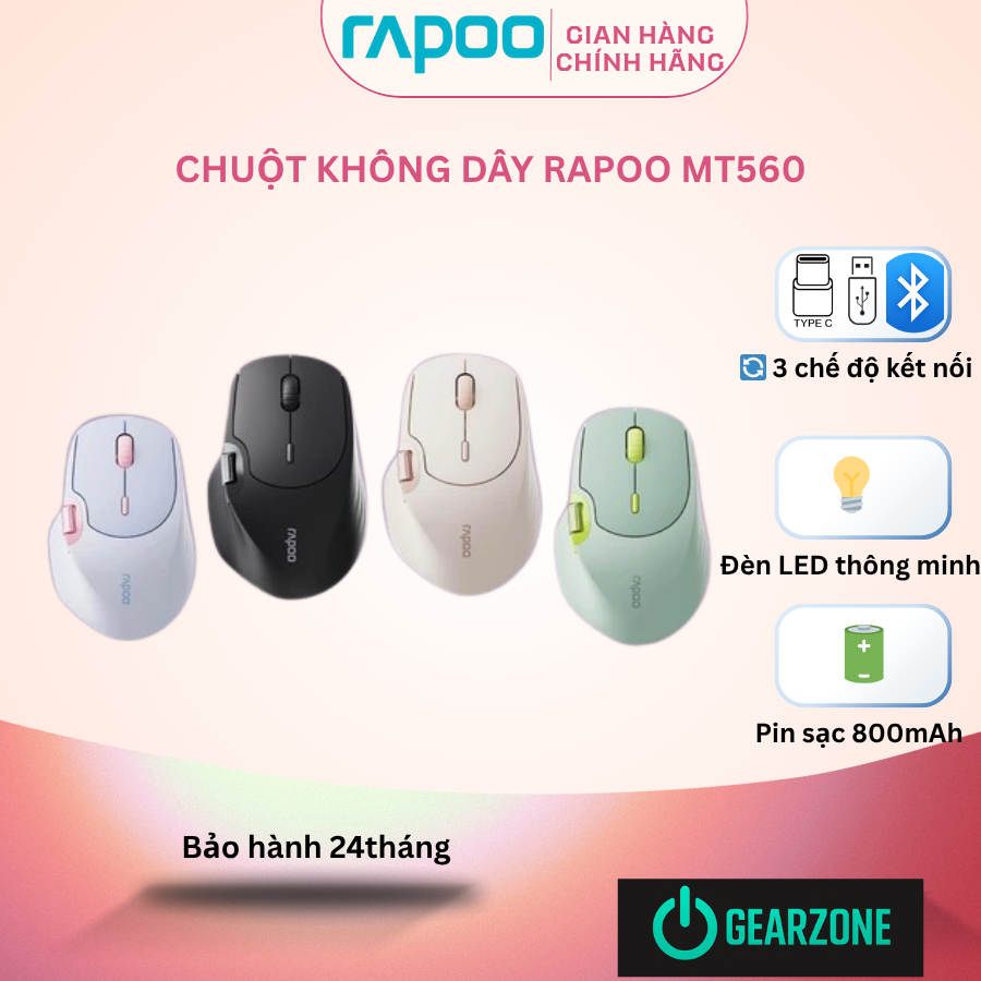CHUỘT KHÔNG DÂY RAPOO MT560 – ĐA KẾT NỐI 3 CHẾ ĐỘ, PIN SẠC DUNG LƯỢNG ...