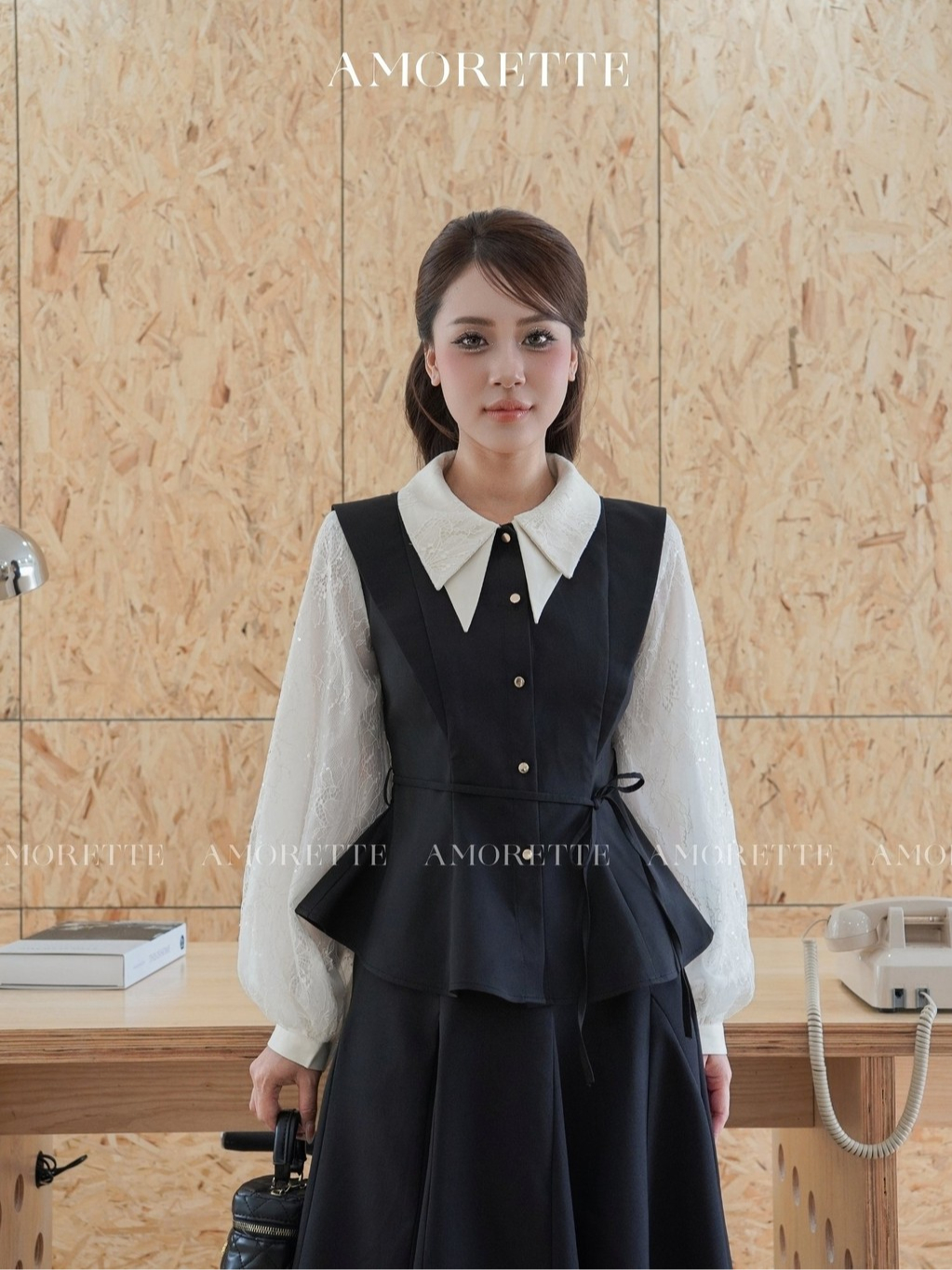 [DUY NHẤT 15.11 GIẢM 20K] Áo sơ mi kiểu nữ phối ren tay bồng dáng chiết eo phong cách thanh lịch ...