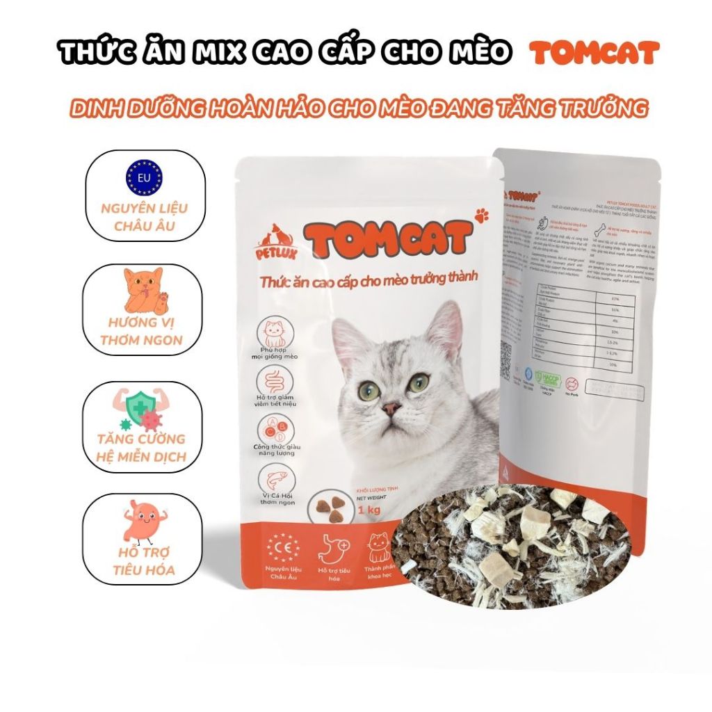 Thức Ăn Hạt Cho Mèo TomCat 1kg (5 gói x1kg) Mix Ruốc Gà- Cho mèo mọi ...