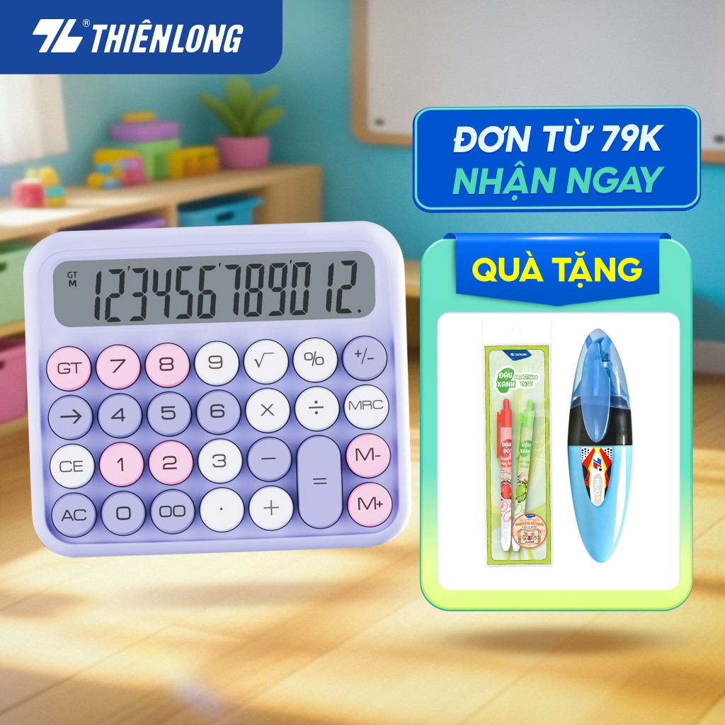 Máy tính cầm tay văn phòng để bàn Thiên Long Flexio - máy tính mini 12 số, phù hợp tính toán ...