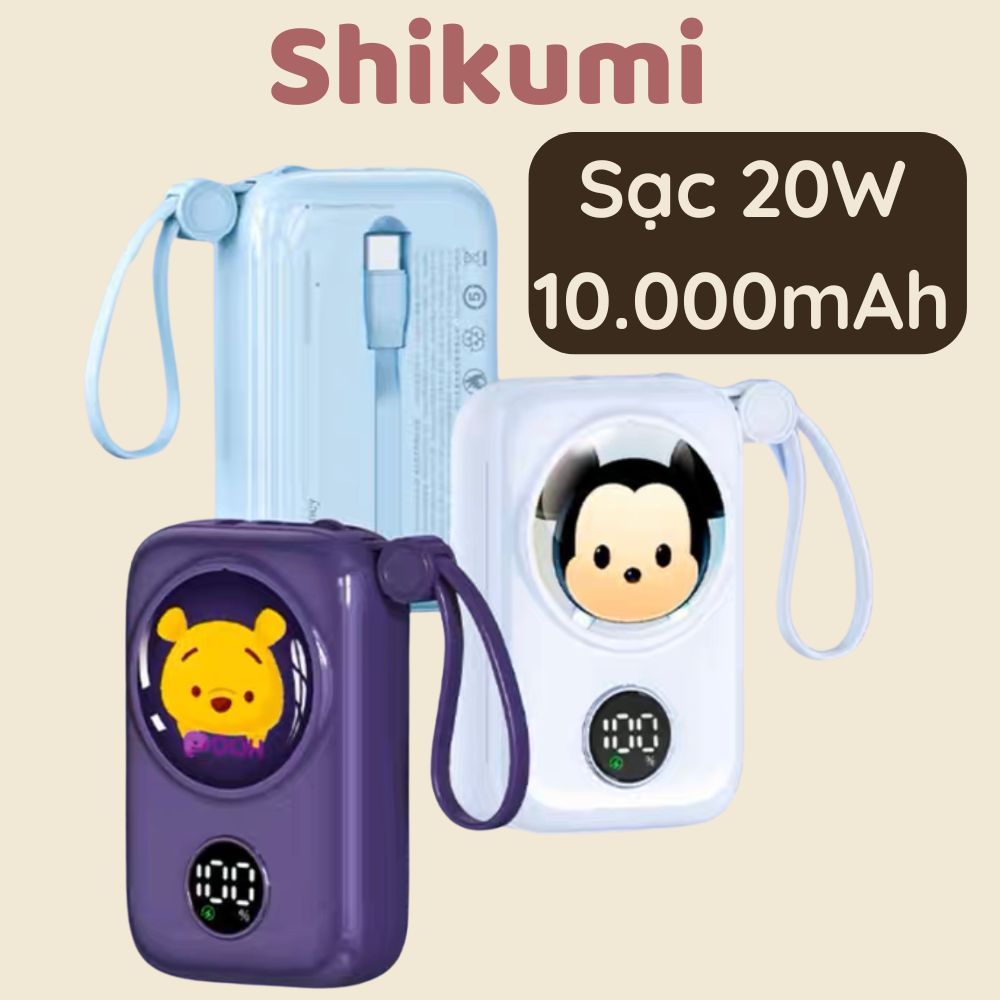 Pin sạc dự phòng Shikumi 10.000mAh có sẵn dây type C+ Lingthing hỗ trợ ...