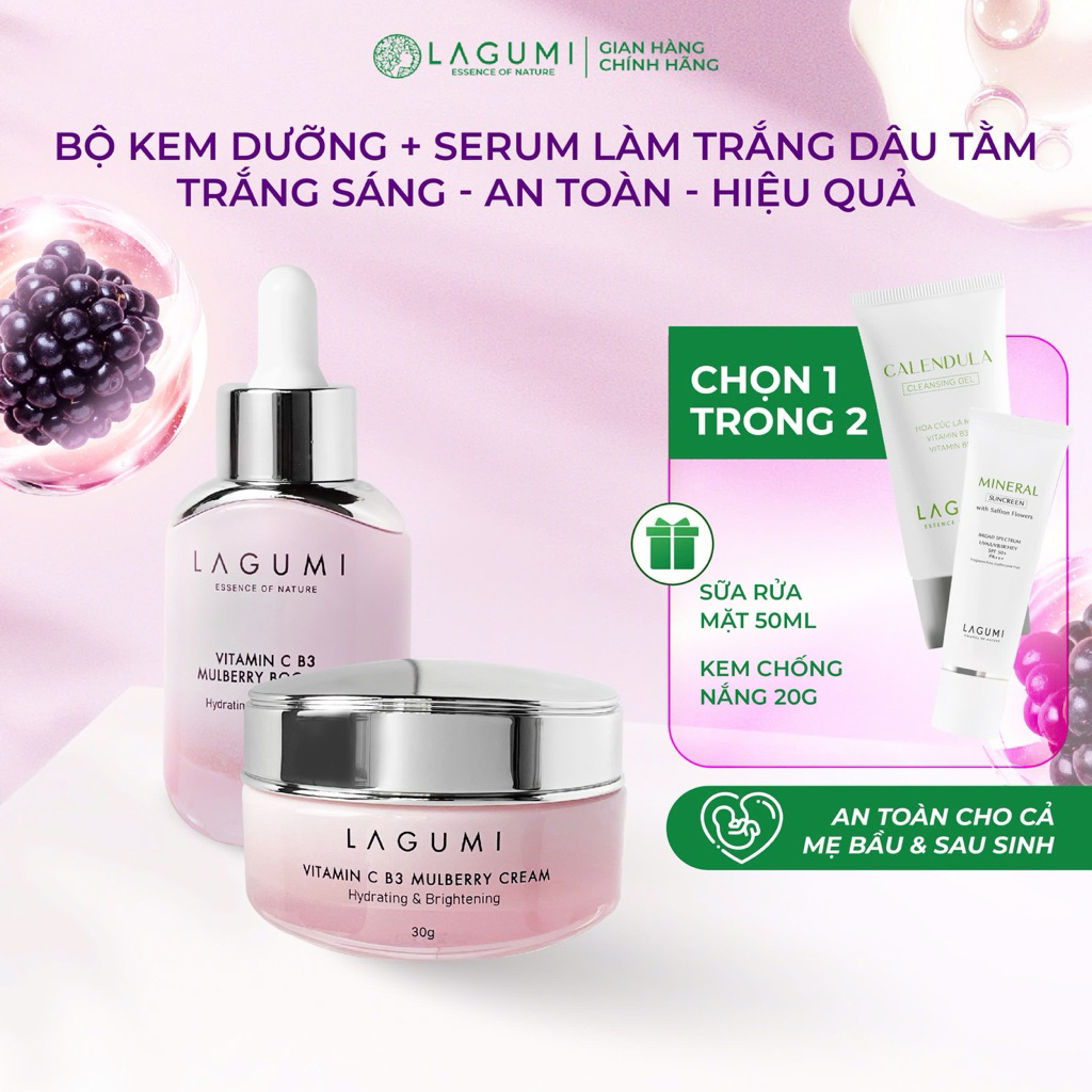 Bộ Đôi Làm Trắng Da Mặt Lagumi Dâu Tằm B3 Dưỡng Trắng Mờ Thâm Giảm Nám ...