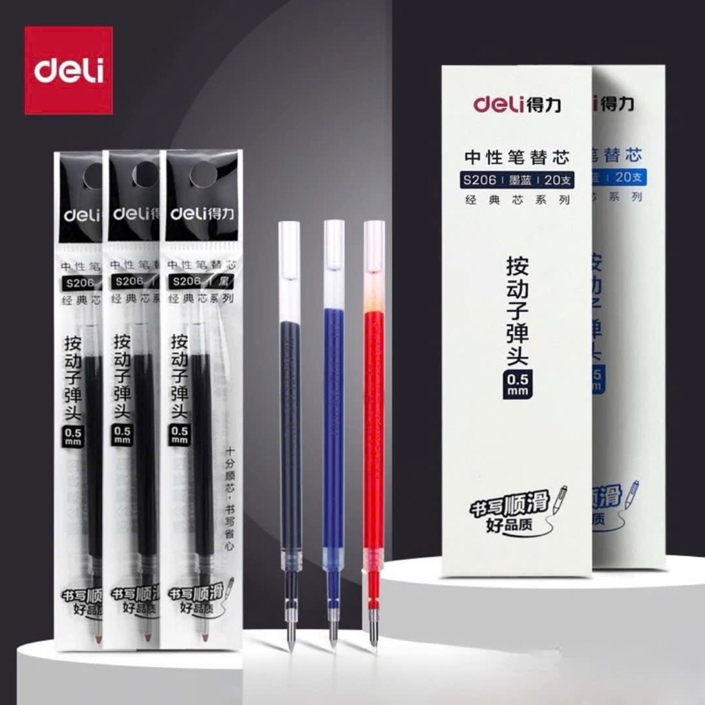 Ruột Bút Gel Deli 0.5mm / 0.35mm – Thay thế cho bút bi bấm S206, S101 ...