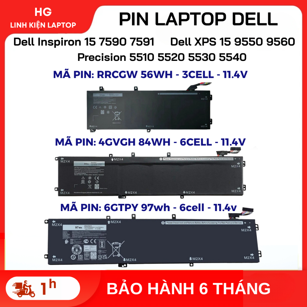 Pin ZIN Laptop Dell Inspiron 15 7590 7591 Dell XPS 15 9550 9560 ...