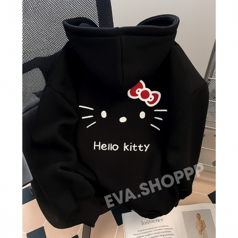 Áo Hoodie Zip Hello Kitty Form Rộng Ulzzang, Áo Khoác Nỉ Có Nón Dễ ...