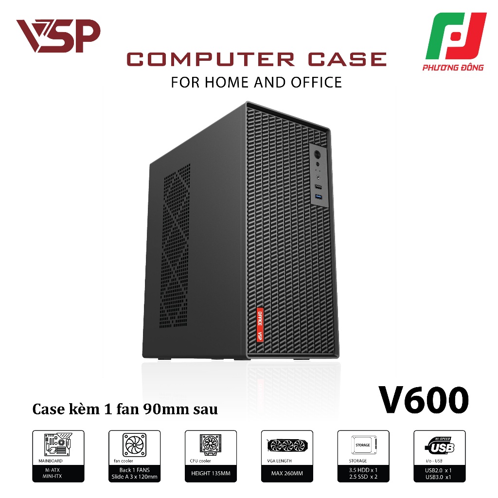 Case văn phòng VSP V600 ( Kèm sẵn 1 Fan 9cm| HÀNG CHÍNH HÃNG) | Shopee ...