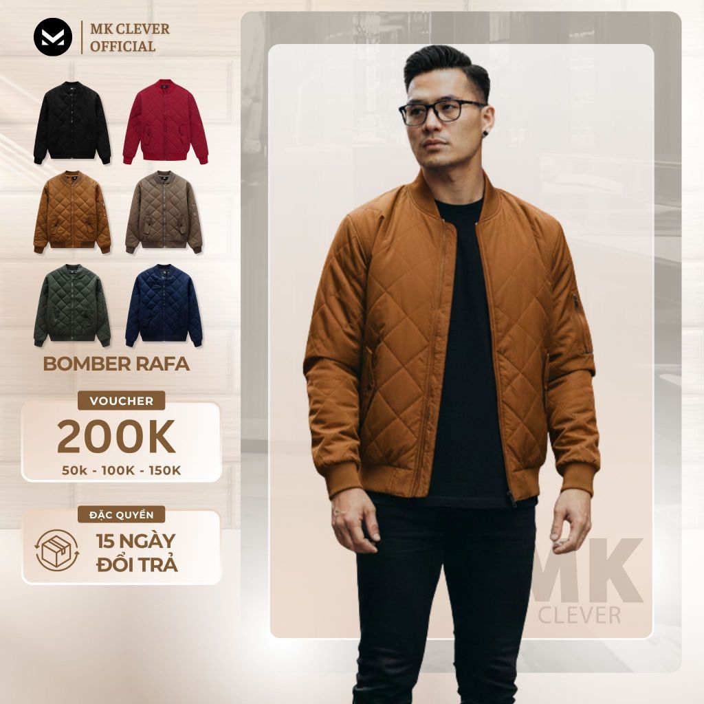 Áo khoác nam bomber gió Rafa MK CLEVER trần bông quả trám 3 lớp dày dặn ...