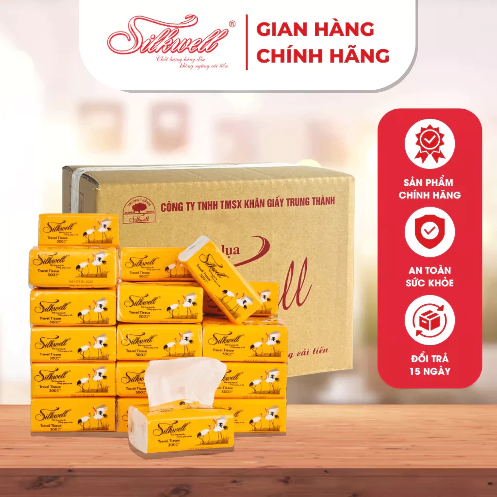 Thùng 30 gói Giấy ăn rút lụa Silkwell Sếu mini 100 tờ 3 lớp siêu mịn ...