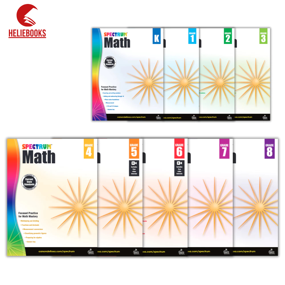 Sách - Spectrum Math - Grade K,1,2,3,4,5,6,7,8 - Khổ A4 in màu lazer ...