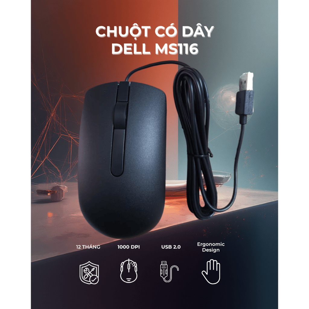DELL MS116 ĐEN – CHUỘT CÓ DÂY "CỔ ĐIỂN SIÊU BỀN" CHO "OFFICE WORKER" VÀ ...