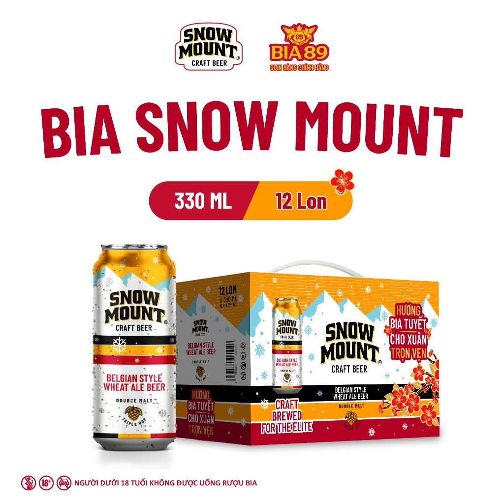 Bia SNOW MOUNT- Nồng Độ Cồn 4.6% - Thùng 12 Lon 330ml (330ml/lon ...