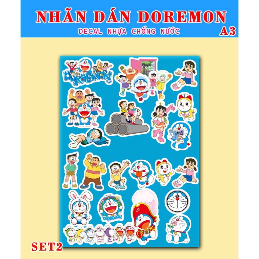 Sticker Nhãn Dán Doremon Decal Nhựa Chống Nước Set A3 Lớn Dán Xe,Nón ...