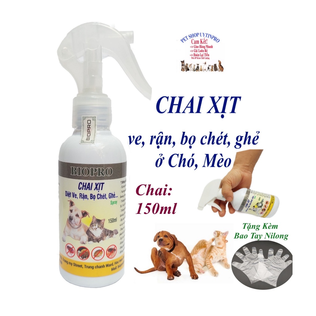 Chai xịt ve, rận, bọ chét cho Chó Mèo BioPro Chai 150ml Giúp làm sạch ...