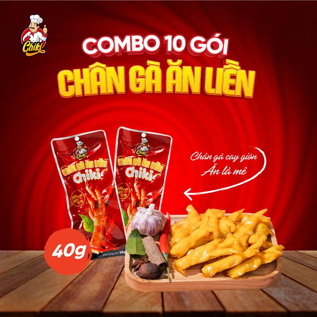 Combo 10 Gói Chân Gà Nguyên Xương CHIKI 40G, Vị Cay Tê Giòn Rụm, Ăn ...