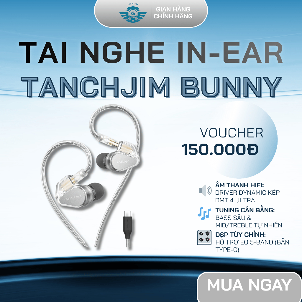🎧 TANCHJIM Bunny –Tai Nghe In-Ear Dynamic IEM + DSP Type-C/3.5mm: PET-Ti, Double-Chamber, 5-Band ...