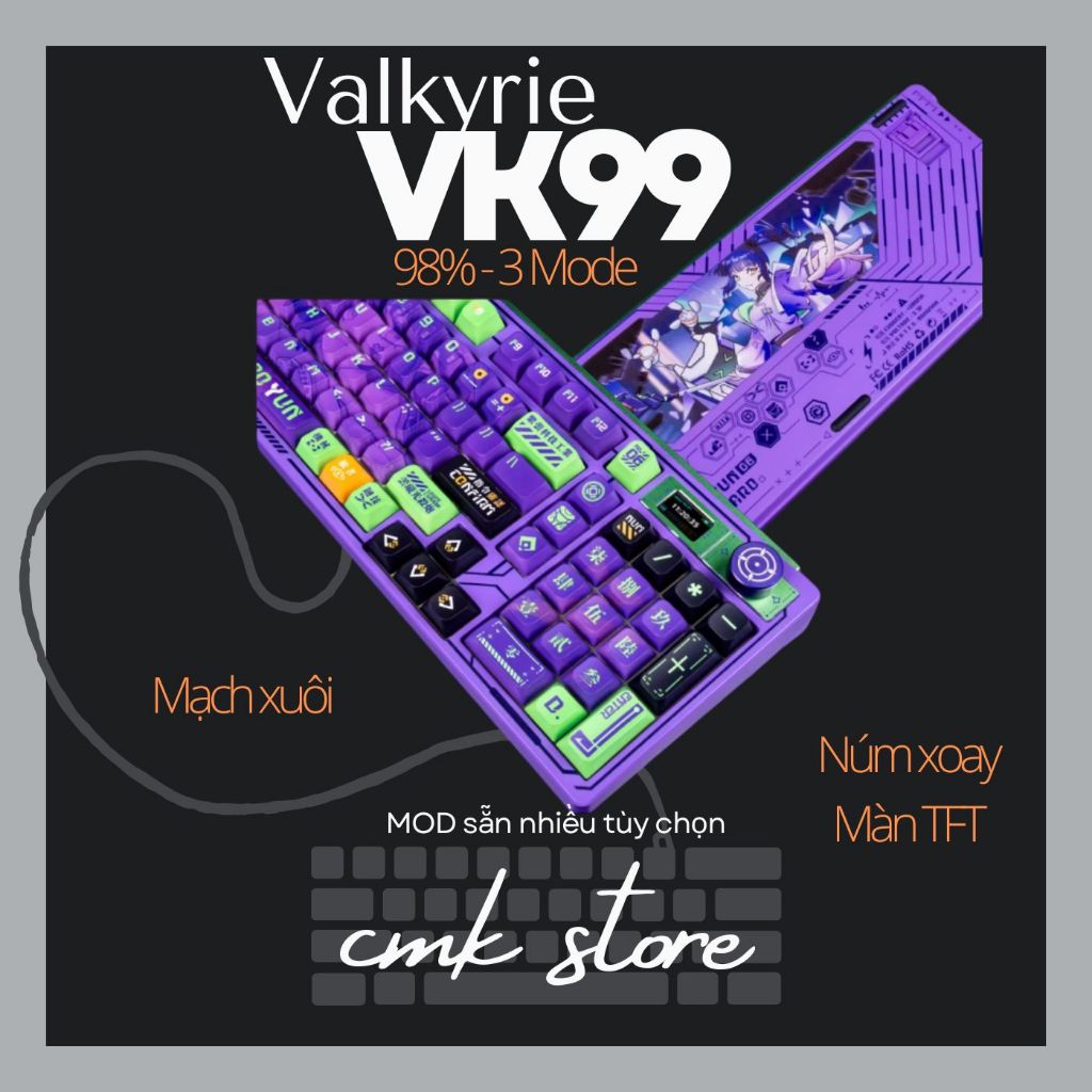 Bàn Phím Cơ Gaming Fullsize 98% - Valkyrie VK99 - 3 Mode - Núm Xoay ...