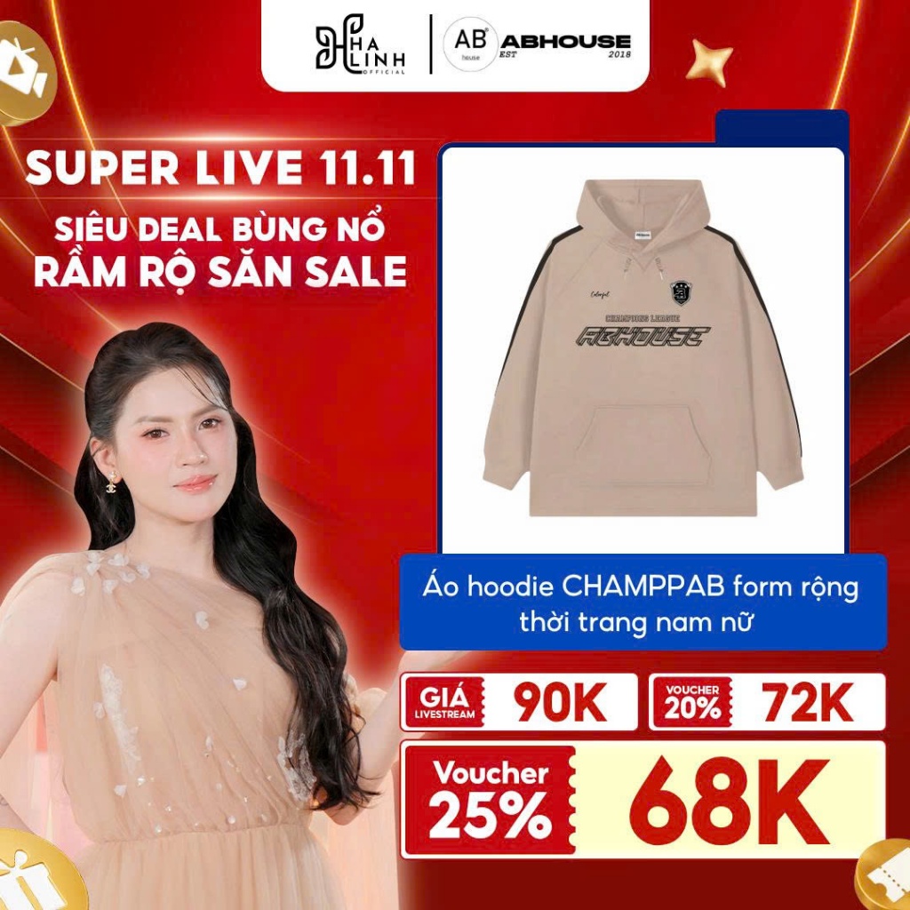 [Võ Hà Linh x AB House]- Áo hoodie CHAMPPAB form rộng thời trang nam nữ ...