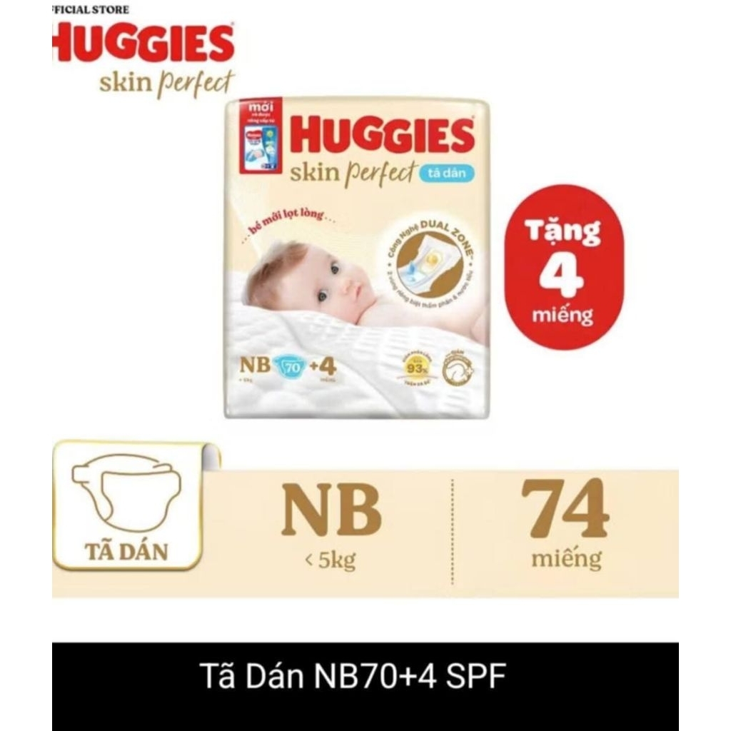 Tã dán sơ sinh Huggies Skincare Perfect Size Nb70+4 miếng mềm mại, êm ...