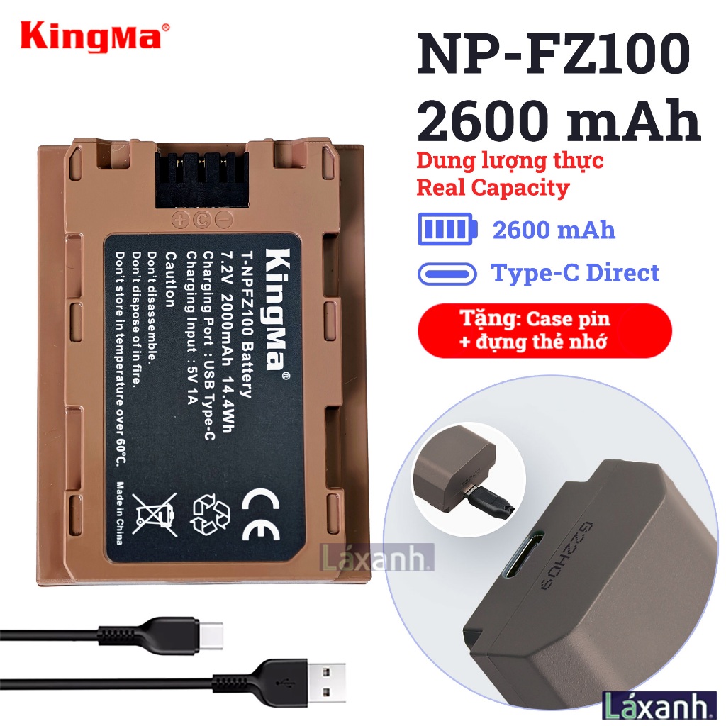 Sony NP-FZ100 2600mAh Type-C | Pin sạc trực tiếp dung lượng cao Kingma ...