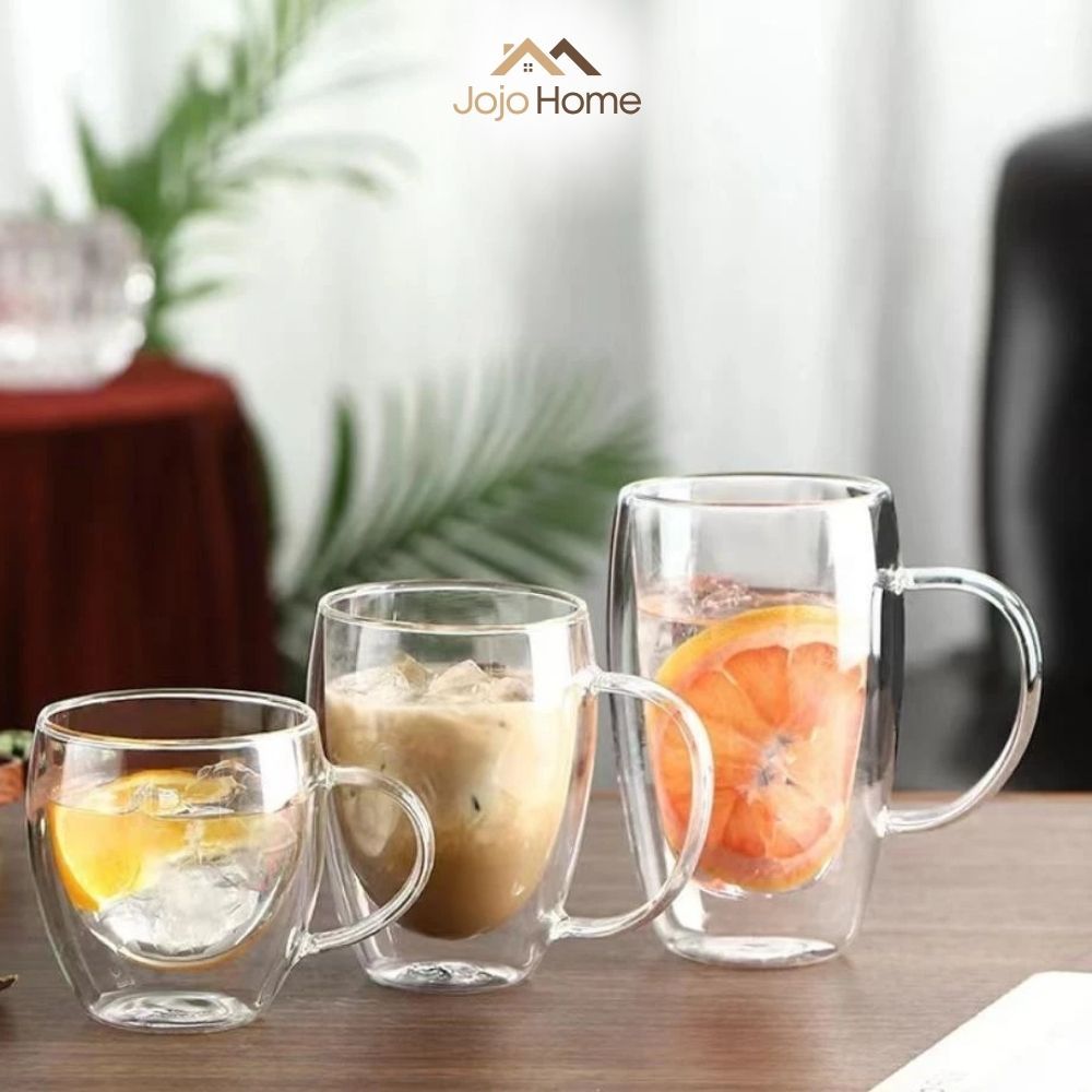 Ly Thủy Tinh Cách Nhiệt Hai Lớp Có Quai, Ly Uống Cà Phê, Trà, Matcha ...