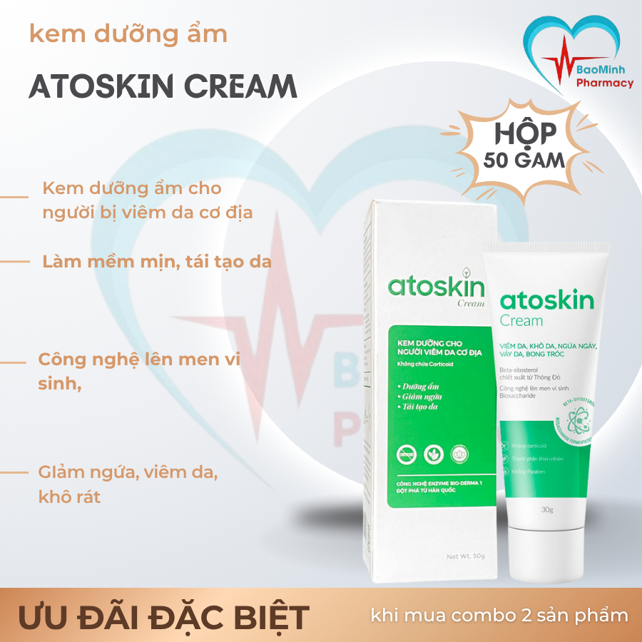 [ Mẫu Mới] Gel Bôi Viêm Da Atoskin Cream, Kem dưỡng ẩm, giảm khô rát ...