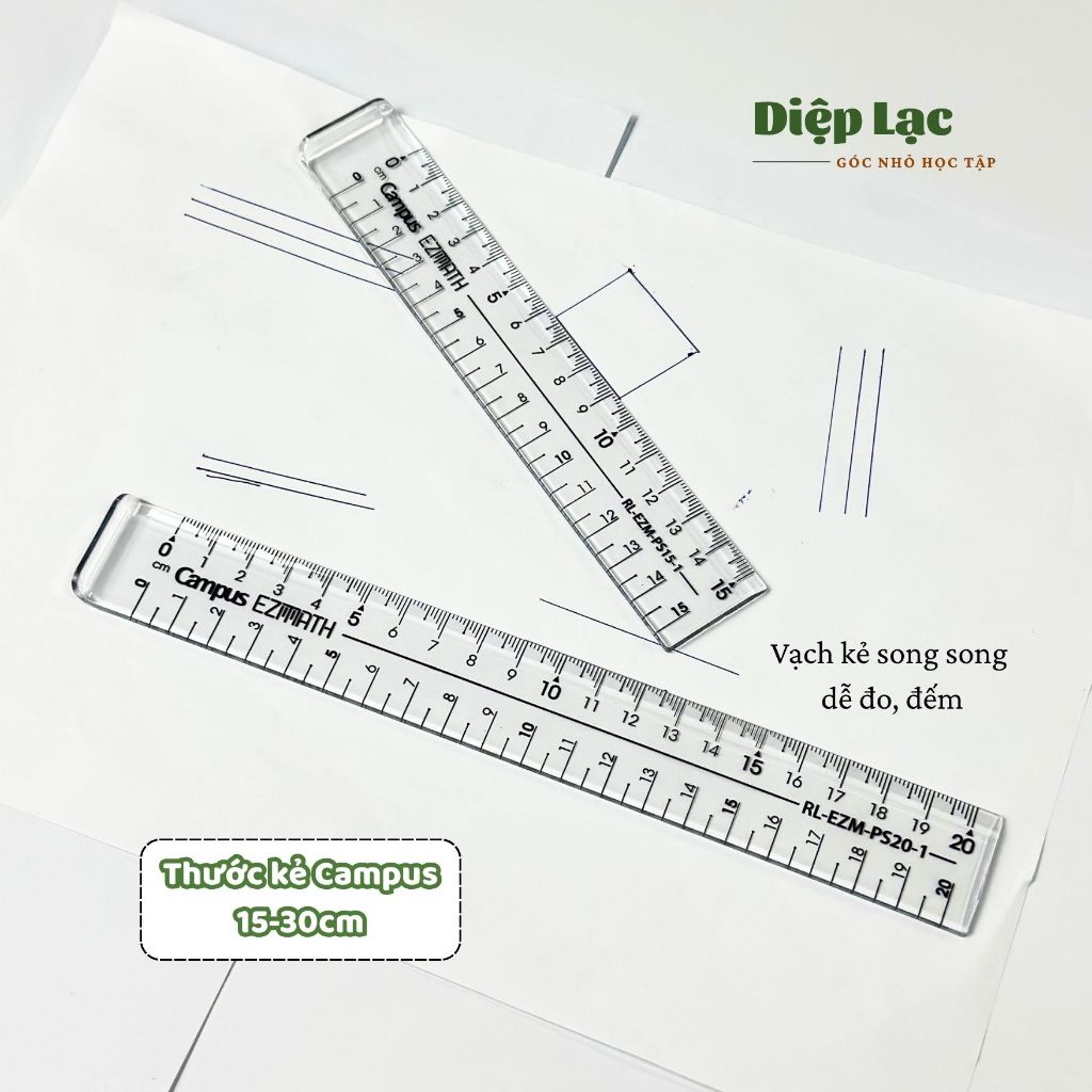 (1-2c)Thước kẻ Campus EZMATH 15–20cm- Thước nhựa trong suốt, đầu cong ...