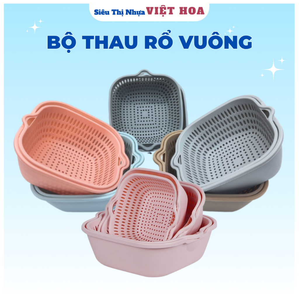 Thau Rổ Đôi Vuông Đựng Rau Củ Quả, Lỗ Thoát Nước Tốt, Nhựa Cao Cấp ...