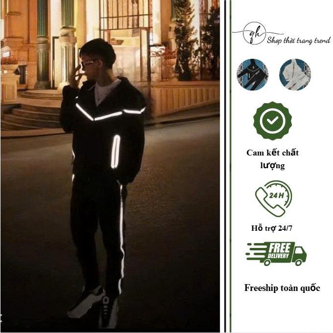 Bộ quần áo thể thao nam Nai Tech Phản Quang vải nỉ 2 da dày dặn co giãn ...