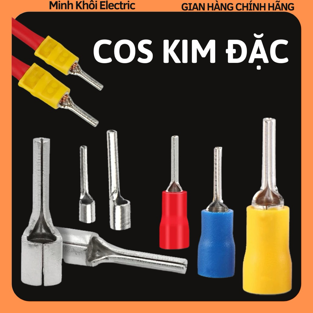 Cos Kim Đặc combo 100c, Đầu cos pin tròn đặc,đầu cốt kim bấm nối dây ...