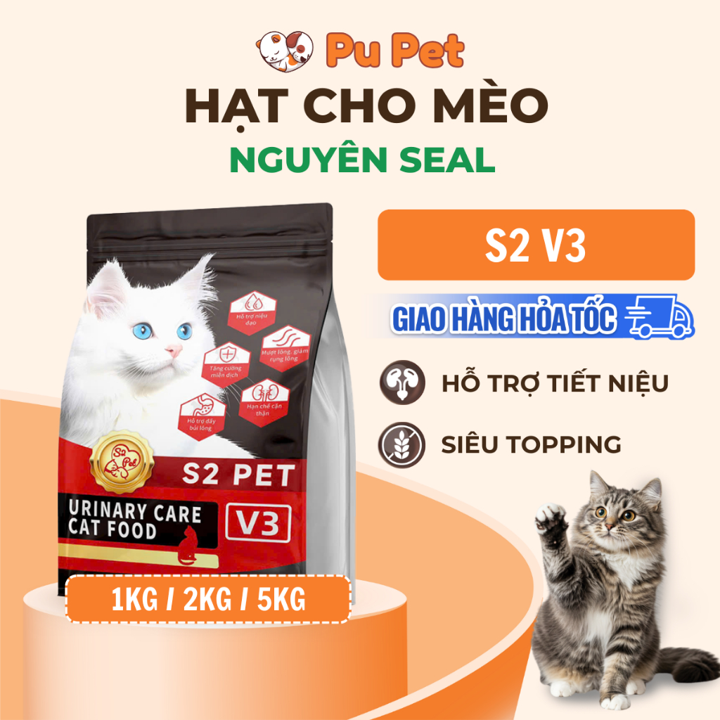 Thức Ăn Hạt Cho Mèo S2 PET V3 Gói 1/5Kg Urinary Siêu Topping Hỗ Trợ ...