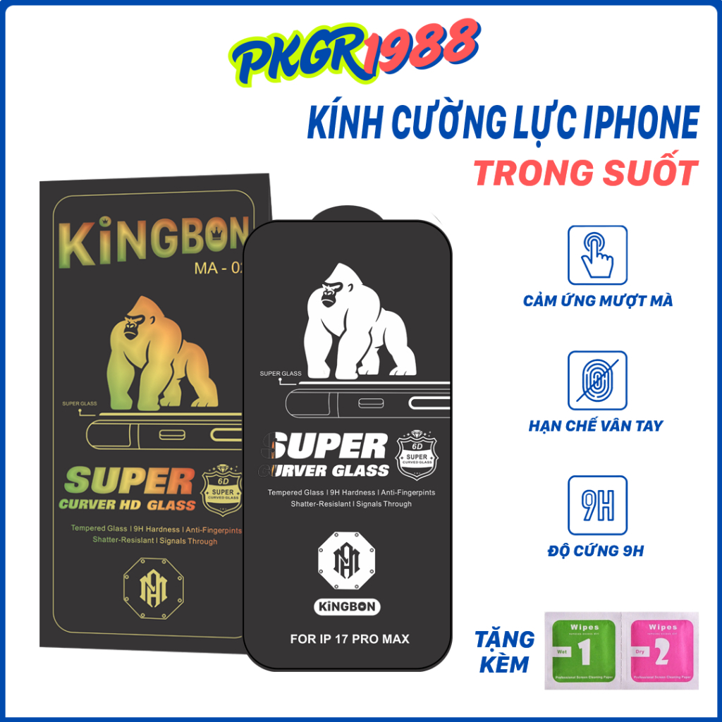 Kính Cường Lực iPhone KiNGBON Trong Suốt kk 3D Không Hộp 6 đến 17 pro ...