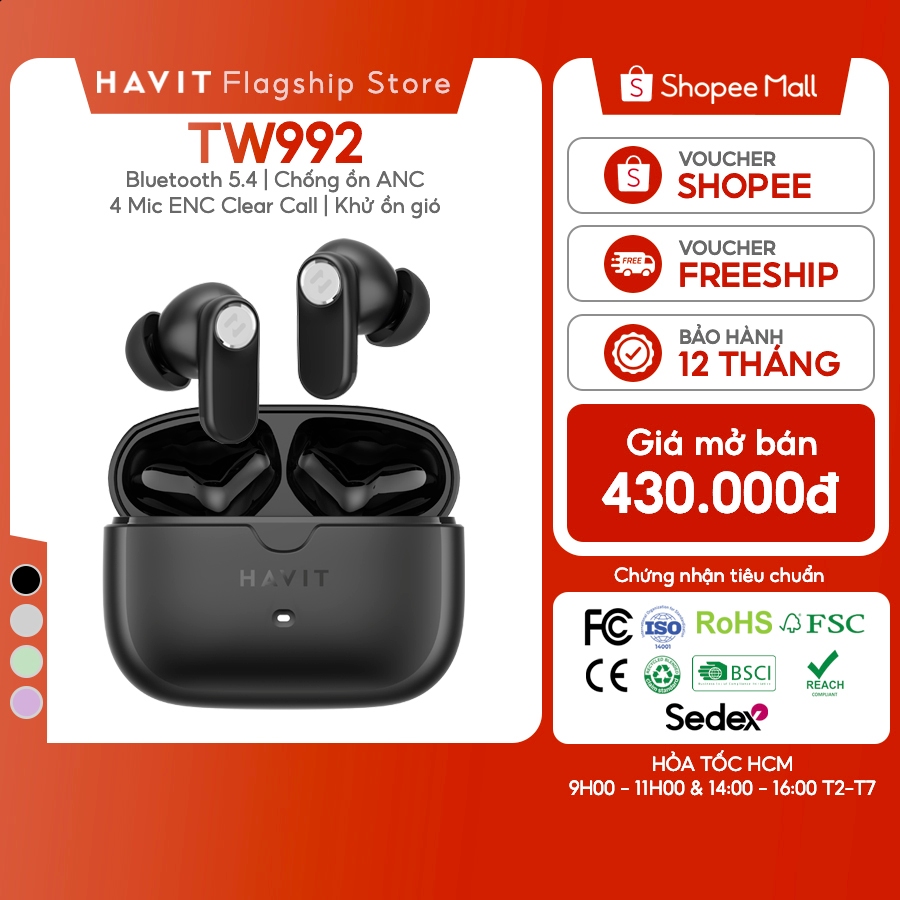 Tai Nghe Không Dây Havit TW992 ANC 4Mic ENC Khử Ồn Gió Bluetooth 5.4 ...